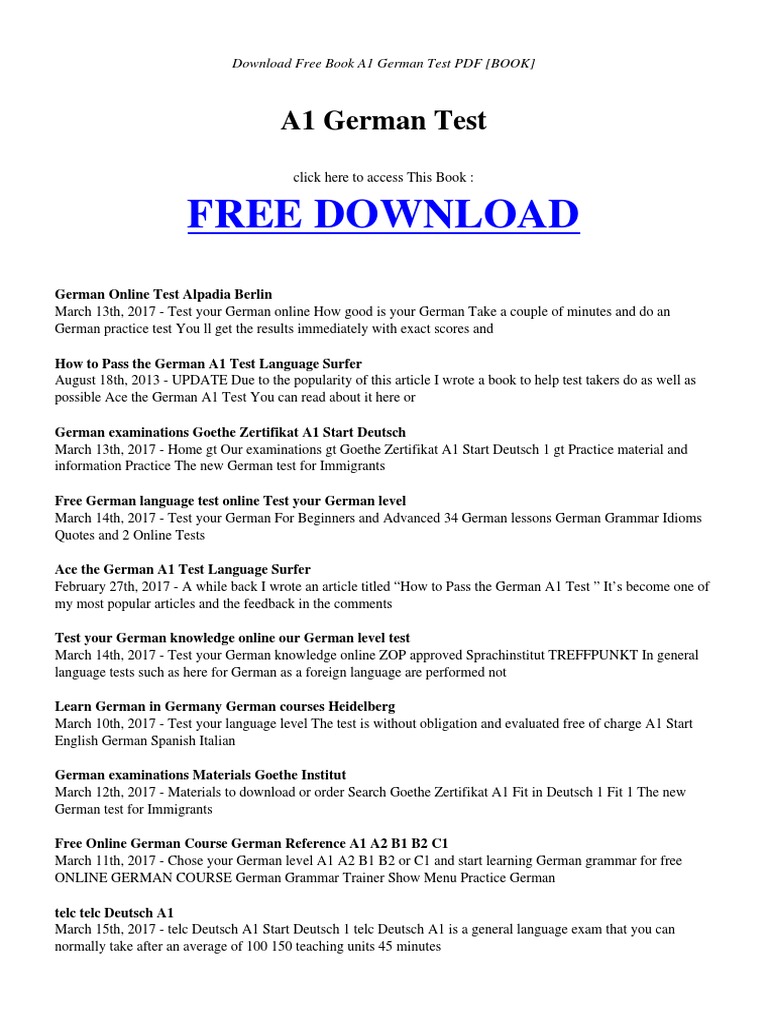 A1 German Test | PDF | German Language | Test (Assessment)