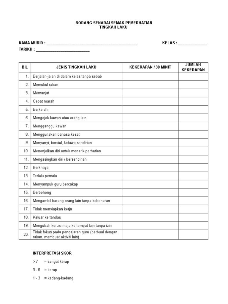 Borang Senarai Semak Pemerhatian | PDF