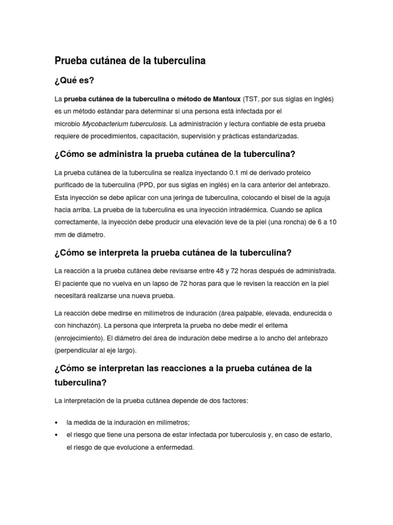 Prueba Cutánea de La Tuberculina | PDF | Tuberculosis | Infección