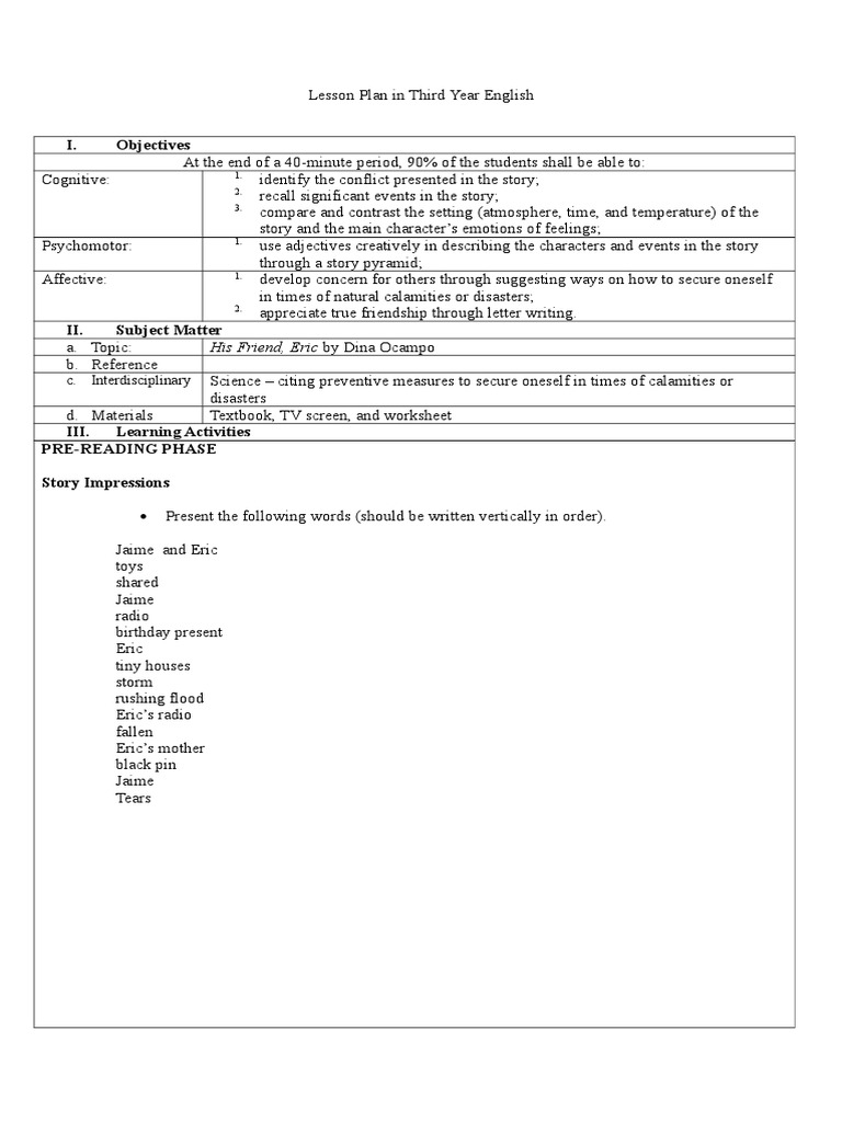 Lesson Plan Model | PDF | Lesson Plan | Reading (Process)