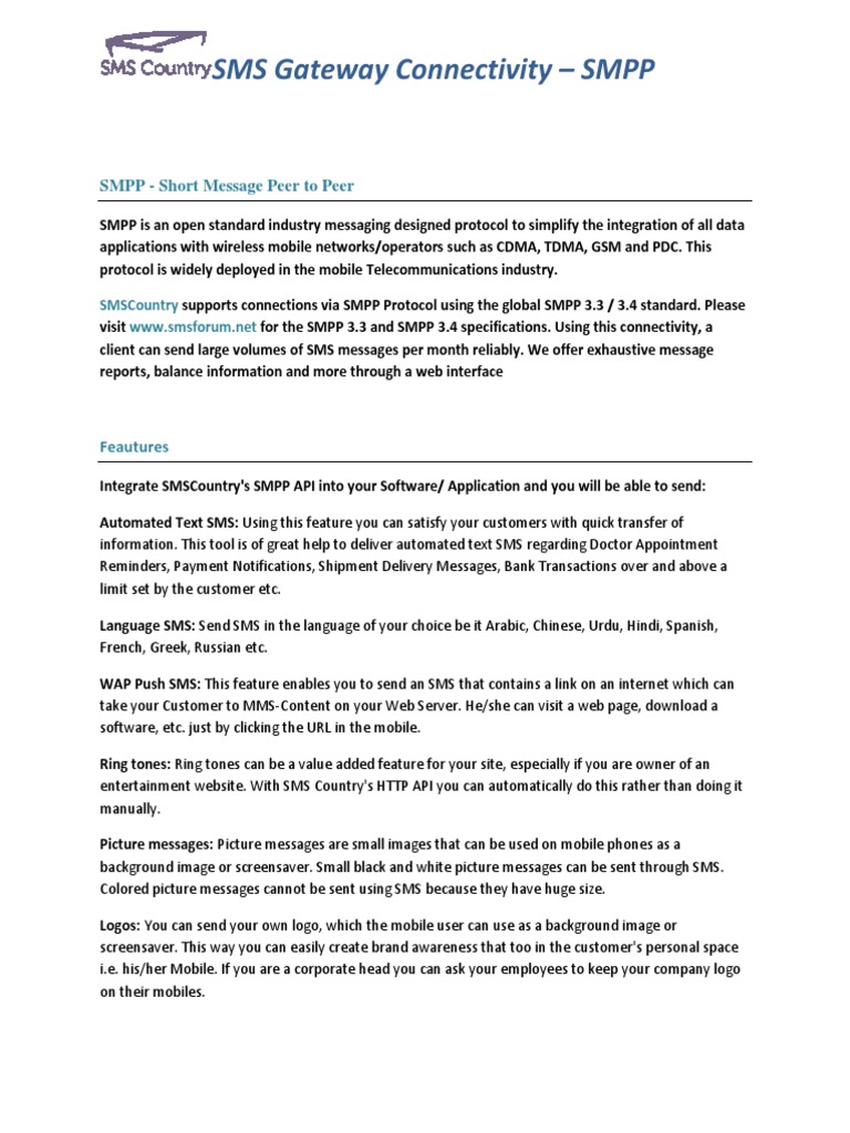 SMS Gateway Connectivity - SMPP: SMPP - Short Message Peer To Peer | PDF | Mobile Phones | World ...