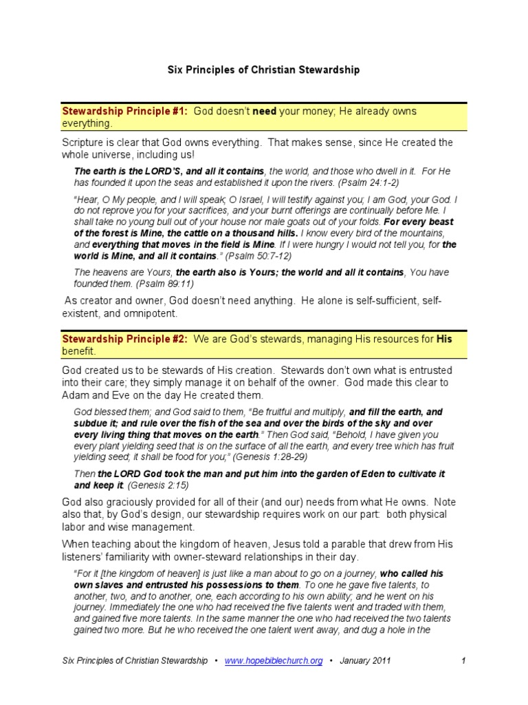 Stewardship Principle #1:: Six Principles of Christian Stewardship ...