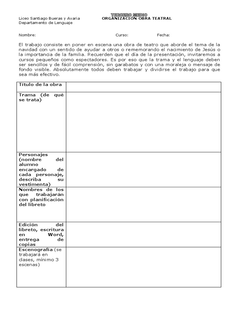 Planificacion y Organización Obra de Teatro Grupal | PDF