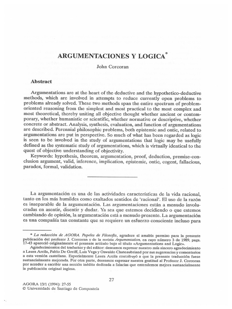 Argumentaciones y Lógica. John Corcoran PDF | PDF