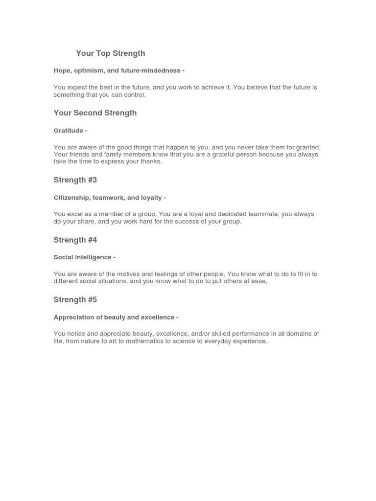 Your Top Strength: Hope, Optimism, and Future-Mindedness | PDF