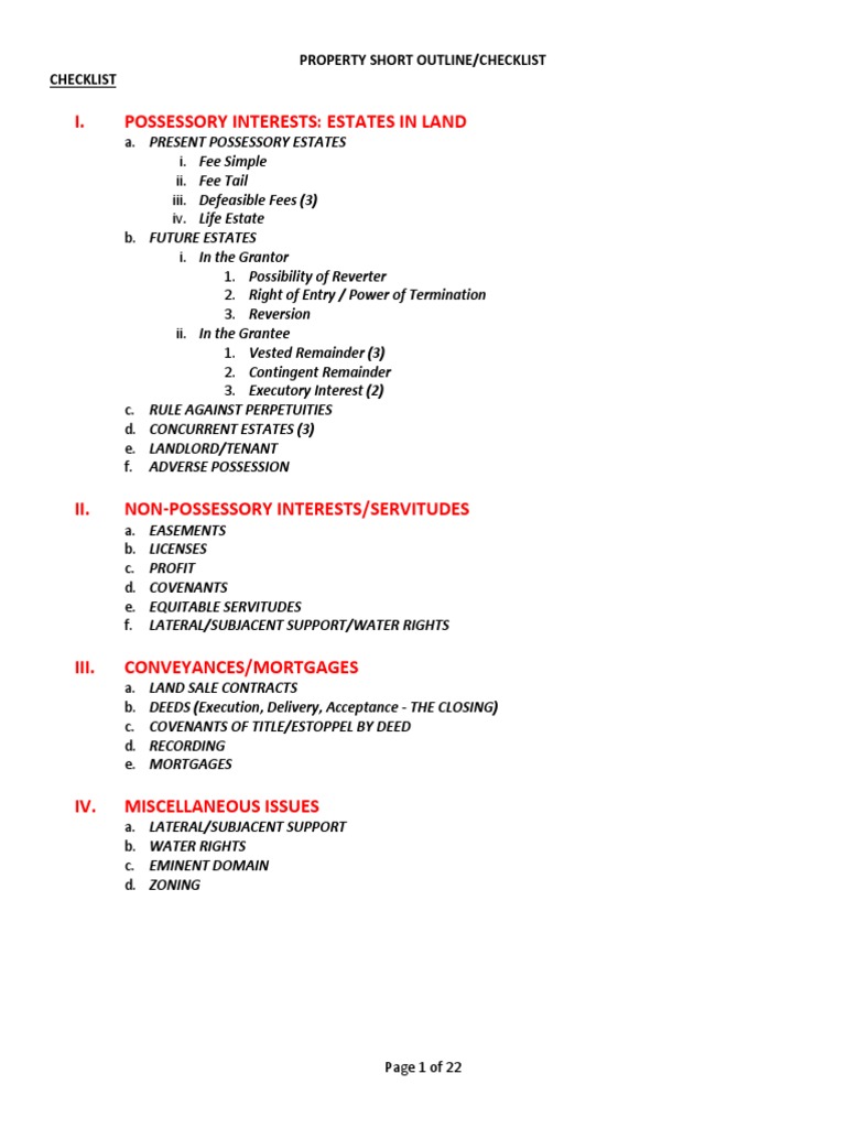 Bar Prep - Outline - Real Property - Short | PDF | Concurrent Estate ...