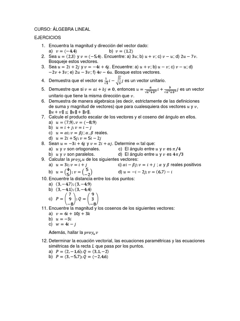 Ejercicios de Algebra Lineal | PDF