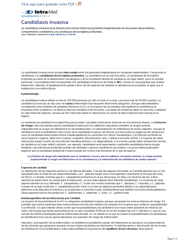 Candidiasis Invasiva | PDF | Candidiasis | Especialidades Medicas