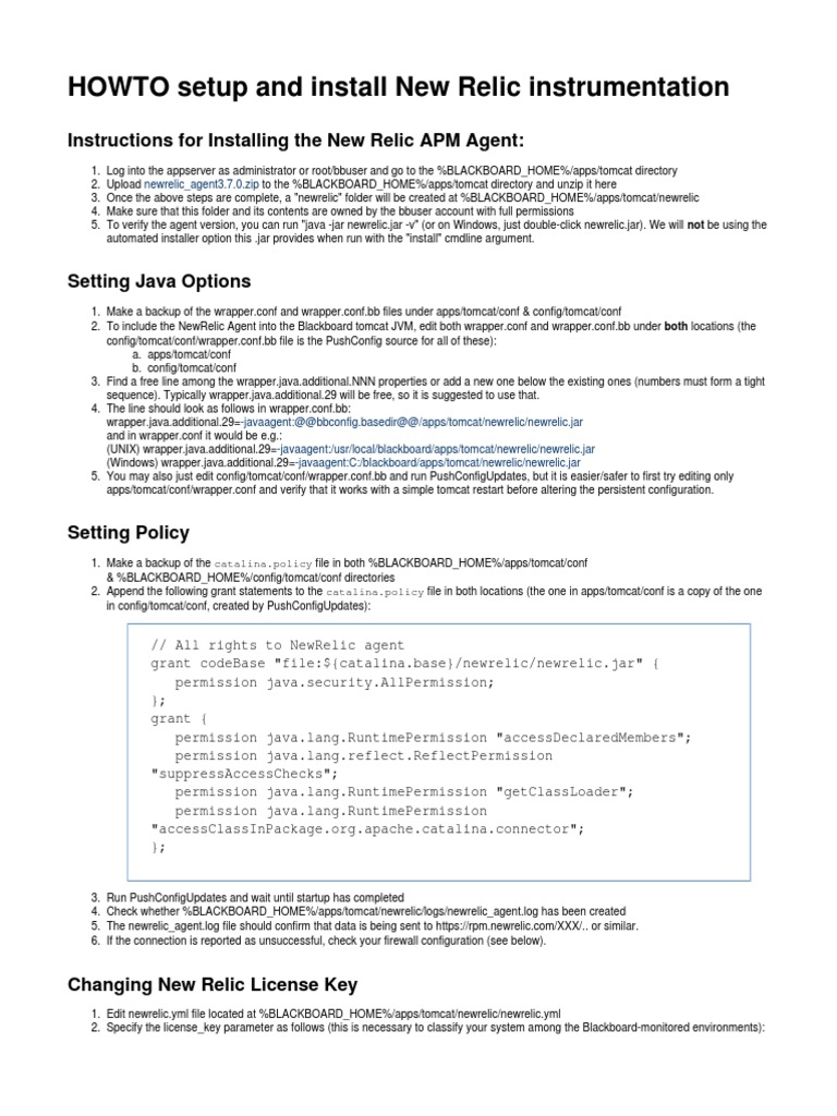 HOWTO Setup and Install NewRelic Instrumentation PDF | PDF | Directory (Computing) | Zip (File ...
