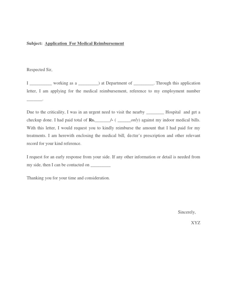 Medical Reimbursement Application Template | PDF