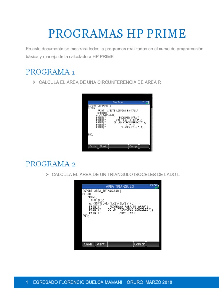 Programas HP Prime V1 | PDF