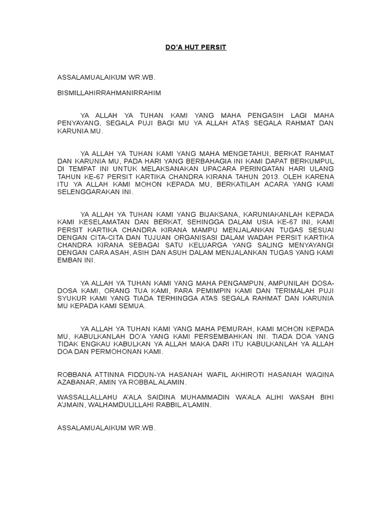 Doa HUT Persit Kartika Chandra | PDF