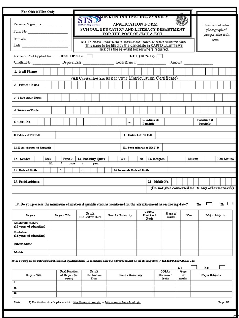 Application Form For JEST & ECT | Download Free PDF | Academic Degree ...