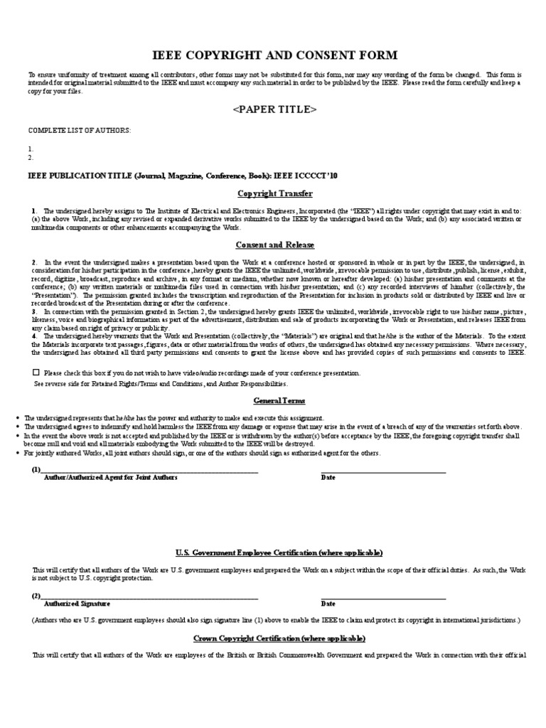 Ieeecopyrightform | PDF | Copyright | Derivative Work