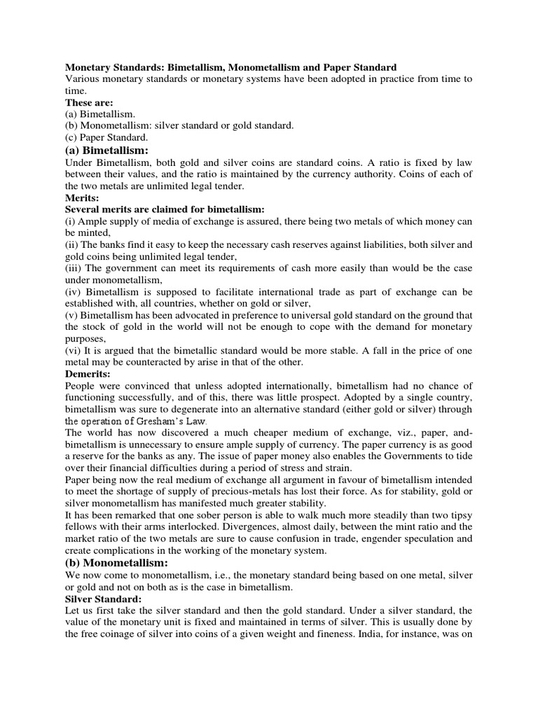 (A) Bimetallism:: Monetary Standards: Bimetallism, Monometallism and ...