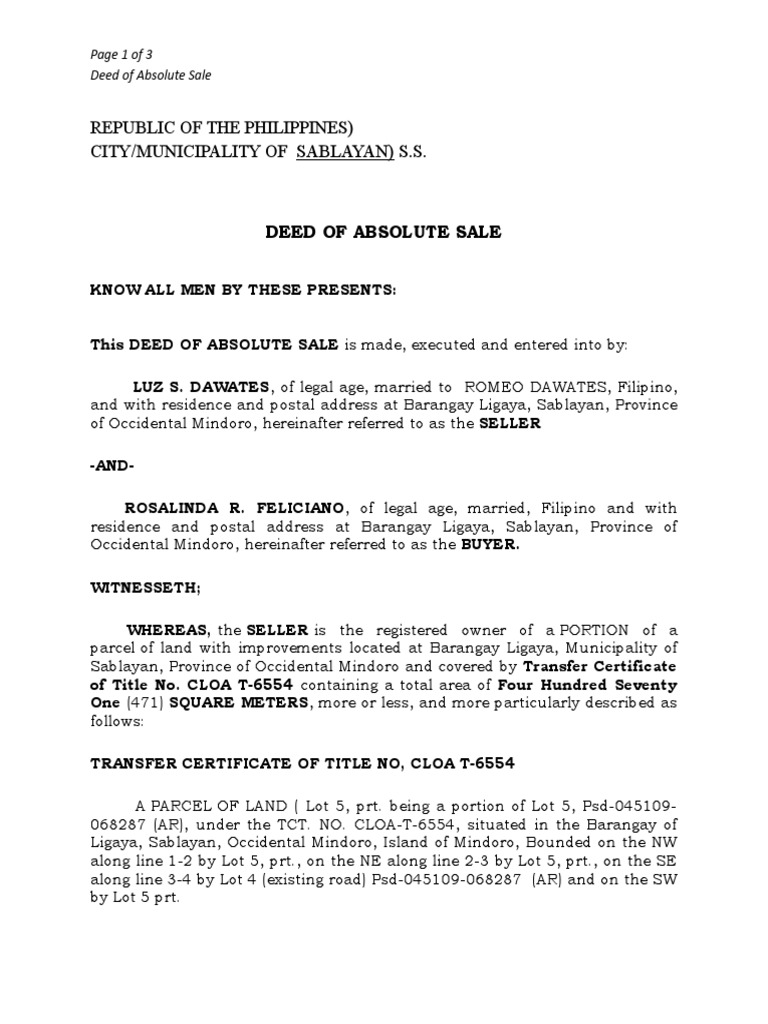 Deed of Sale | PDF | Law And Economics | Common Law