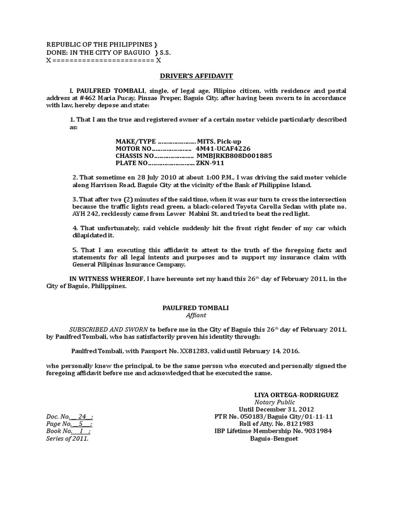 Driver's Affidavit | PDF | Affidavit | Land Vehicles