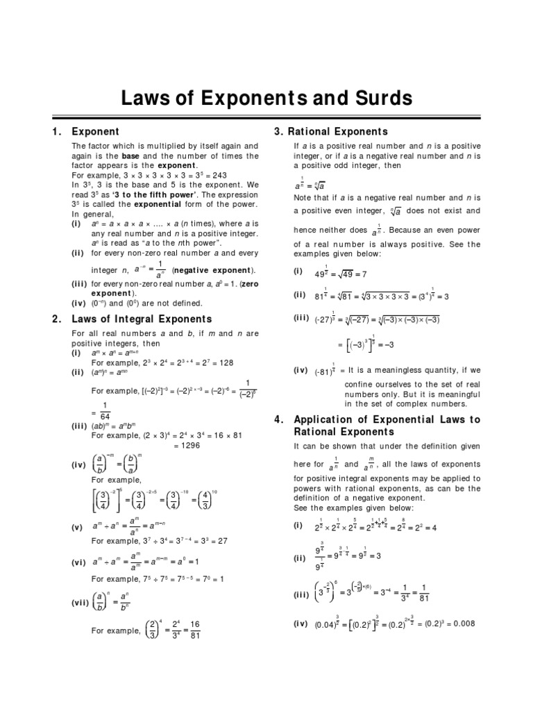 SSC Laws of Exponents and Surds (WWW - Freeupscmaterials.wordpress ...
