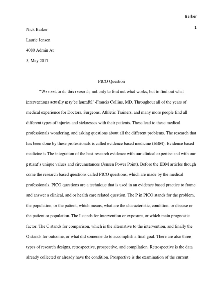 Pico Paper | PDF | Knee | Evidence Based Medicine