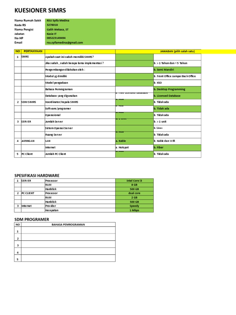 Kuesioner SIMRS | PDF