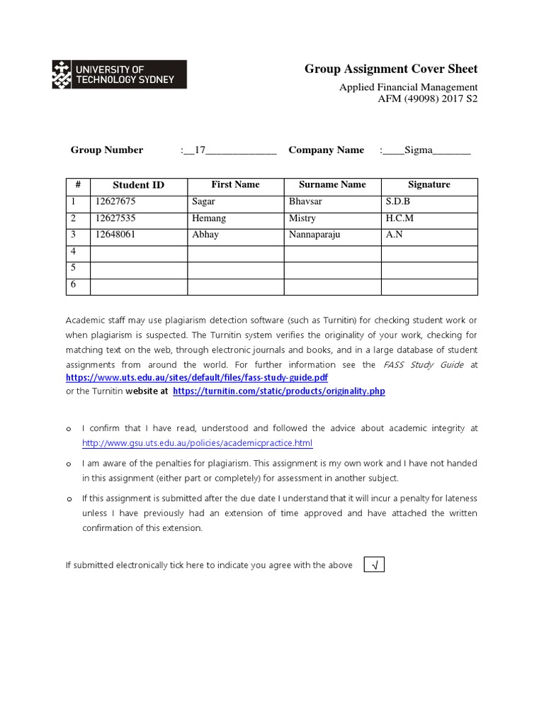 Group Assignment Cover Sheet | PDF