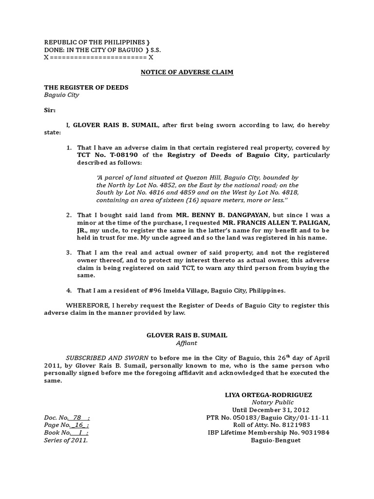 Adverse Claim | PDF | Real Estate Law | Private Law