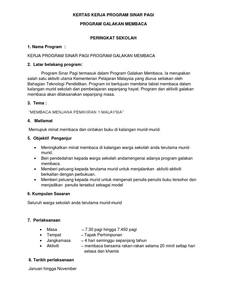 Kertas Kerja Program 10 Minit Membaca | PDF