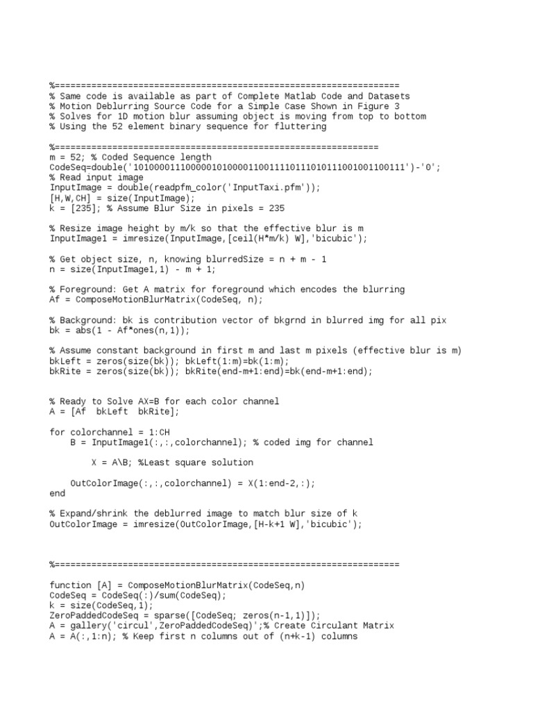 Motion Deblurring Algorithm for 1D Blurred Images Using Fluttering Coded Sequence | PDF