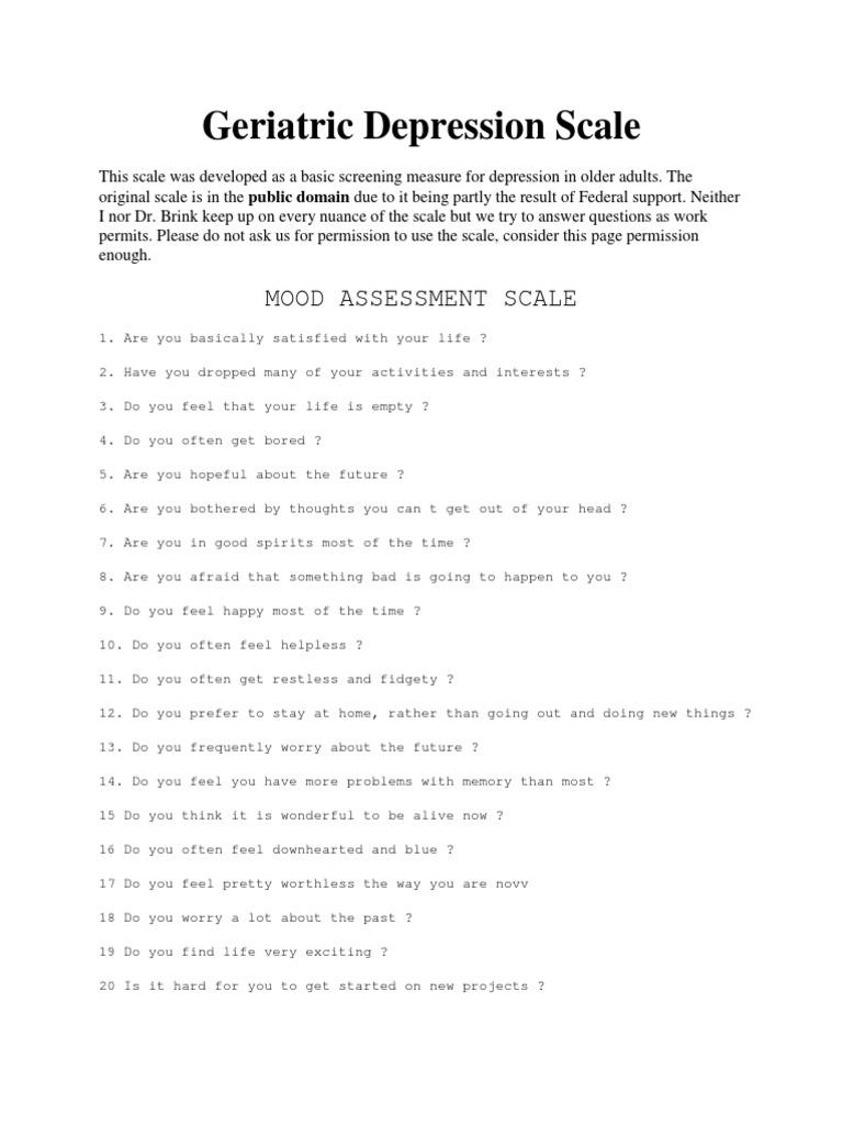 Geriatric Depression Scale | PDF | Depression (Mood) | Applied Psychology