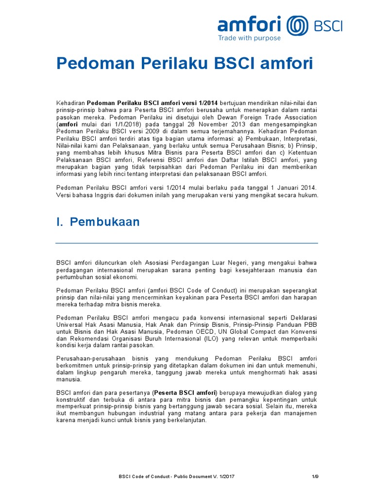 Amfori BSCI Code of Conduct - ID | PDF