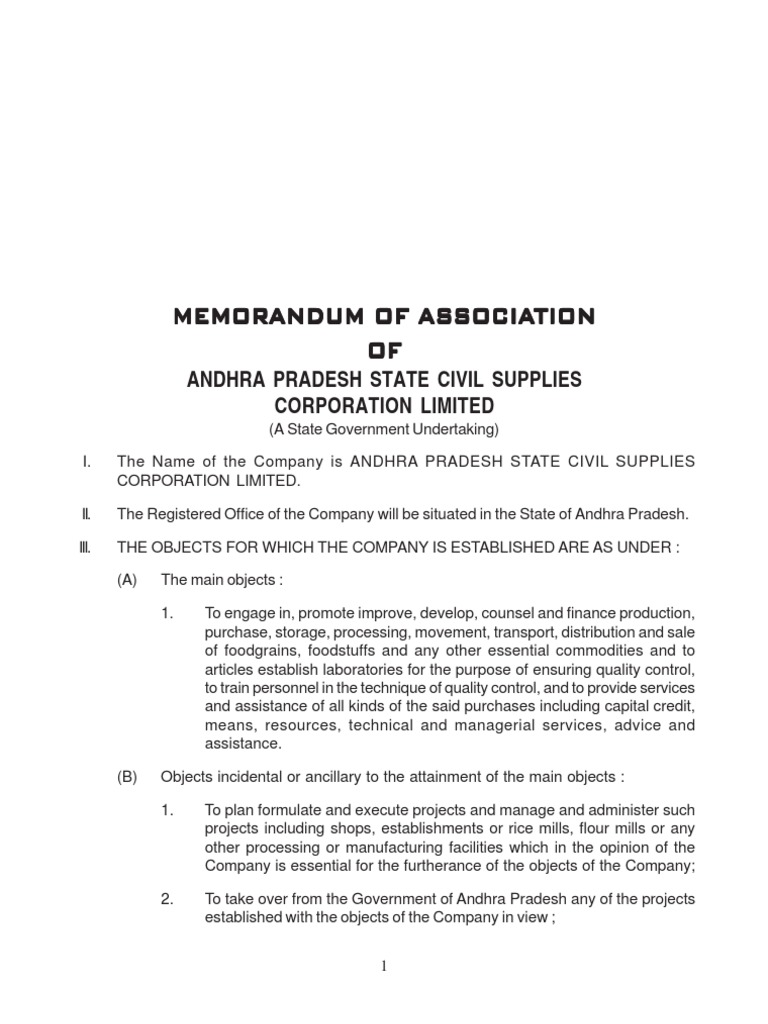 Formate of Moa & Aoa | PDF | Securities (Finance) | Board Of Directors