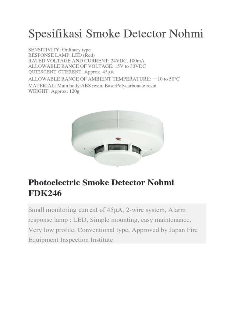 Spesifikasi Smoke Detector Nohmi | PDF