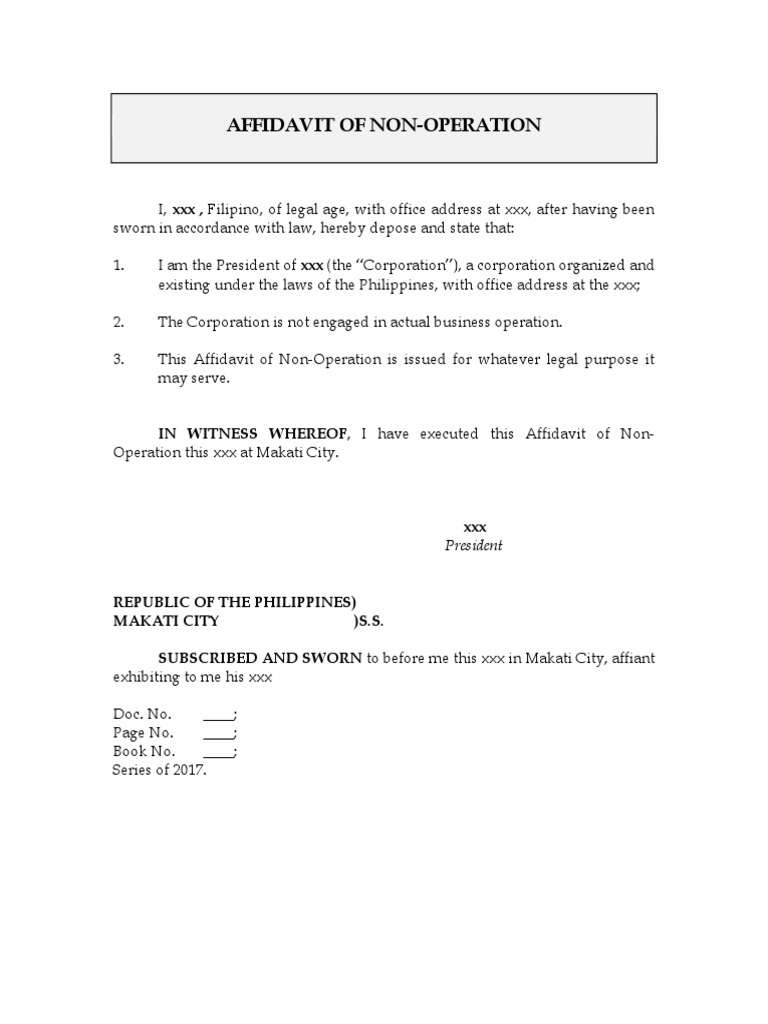 Affidavit of No Operation