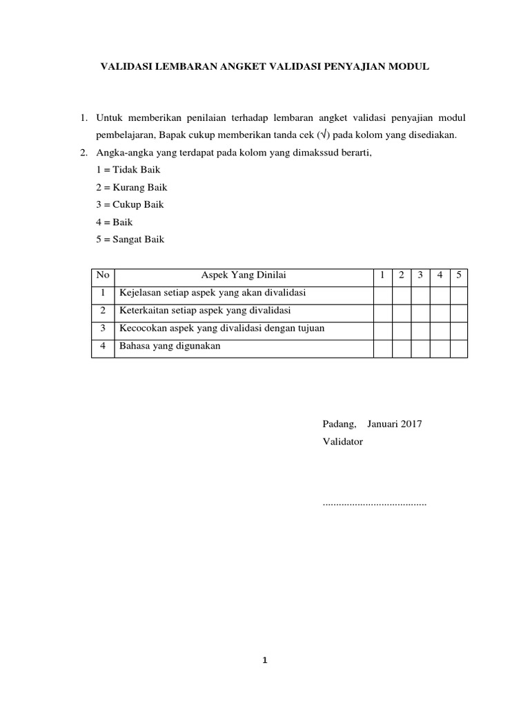 Validasi Lembaran Angket Validasi Penyajian Modul | PDF