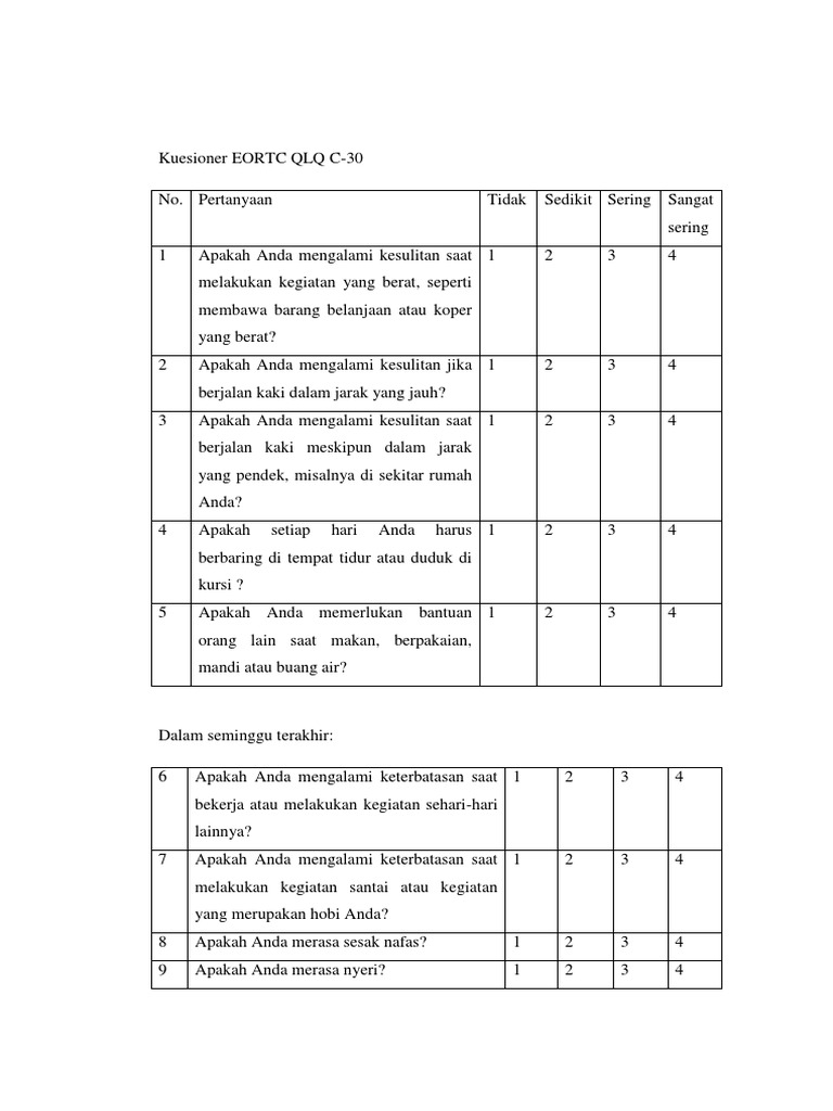 Kuesioner EORTC QLQ | PDF