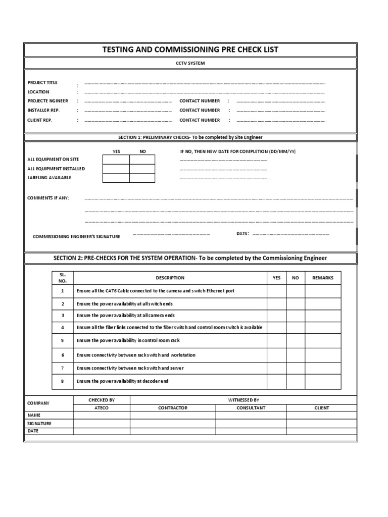 CCTV Testing and Commissioning Pre-Check List (ID 1506) | PDF ...