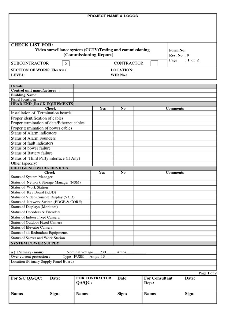 Checklist For Commissioning of CCTV System | PDF | Closed Circuit ...