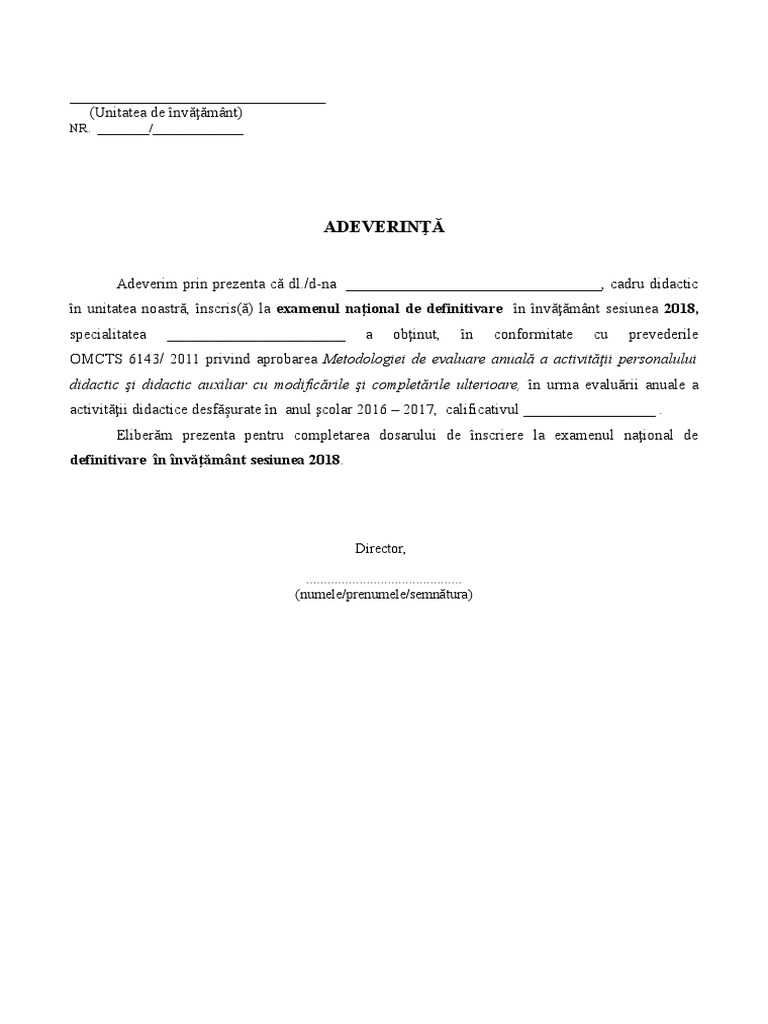 Model Adeverinta Calificativ Anual Def | PDF