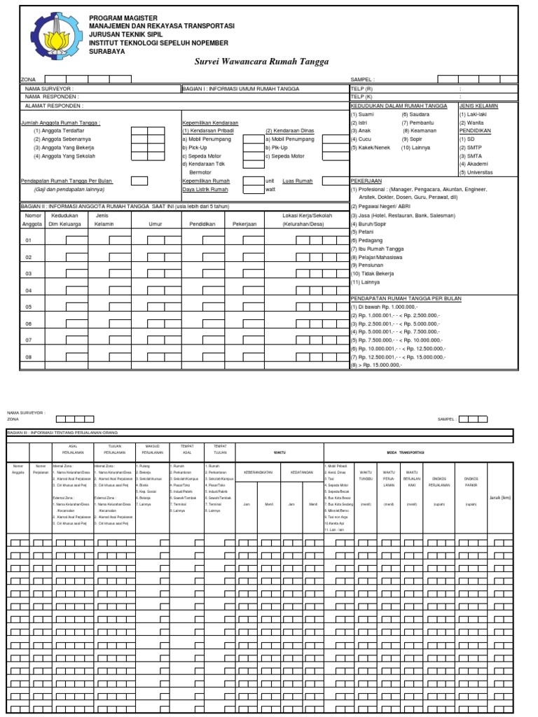 Form Household Interview Survey | PDF