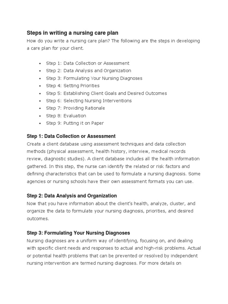 Writing a Nursing Care Plan: Steps Guide | PDF | Medical Diagnosis ...