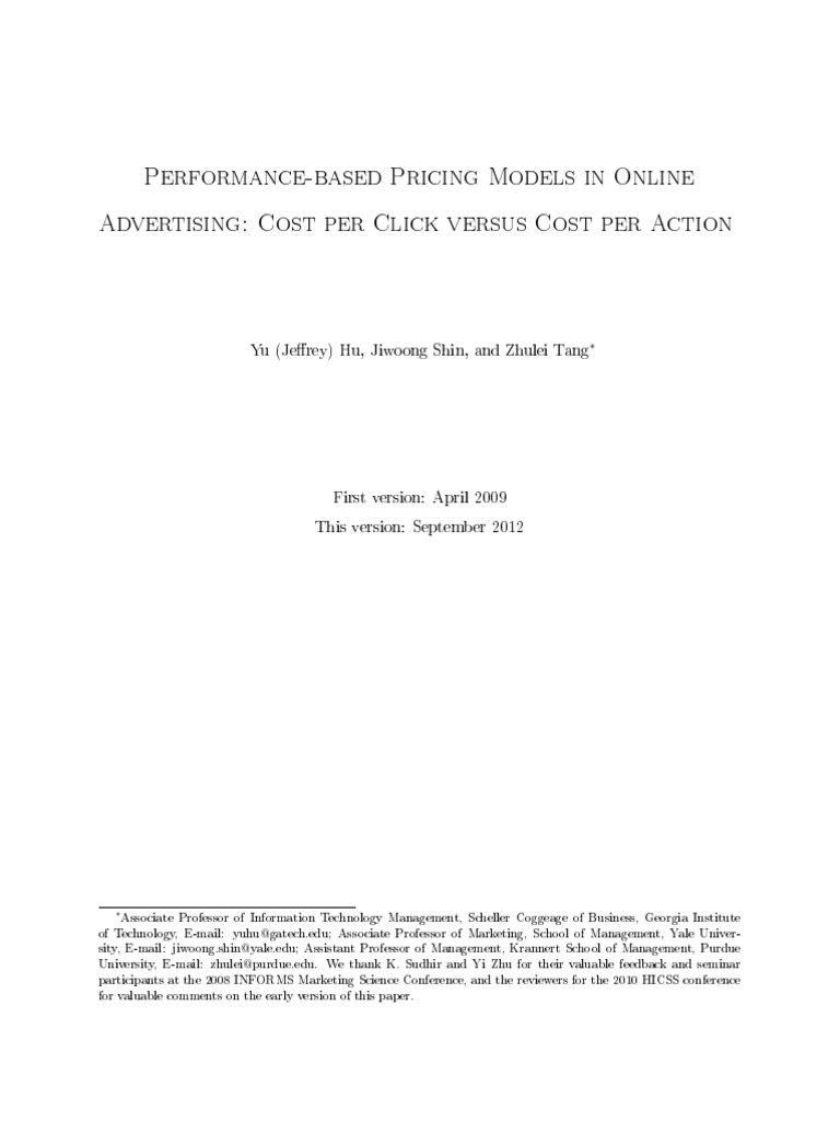 Performance Based Pricing Models | PDF | Online Advertising | Auction
