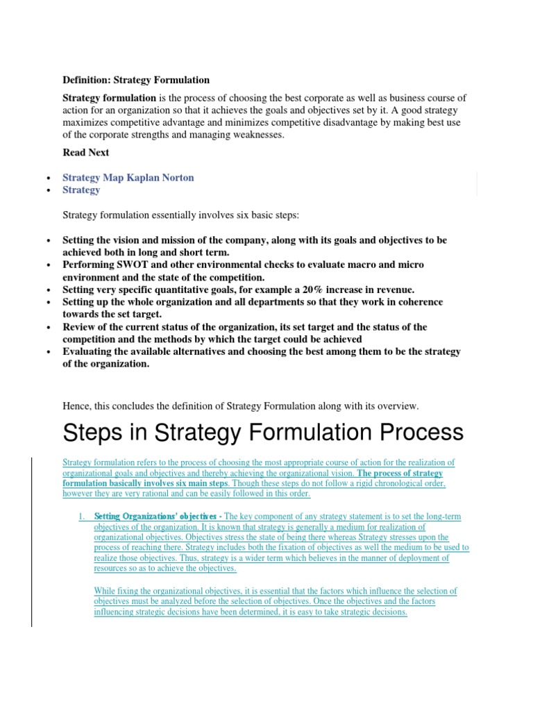 Steps in Strategy Formulation Process: Strategy Map Kaplan Norton ...