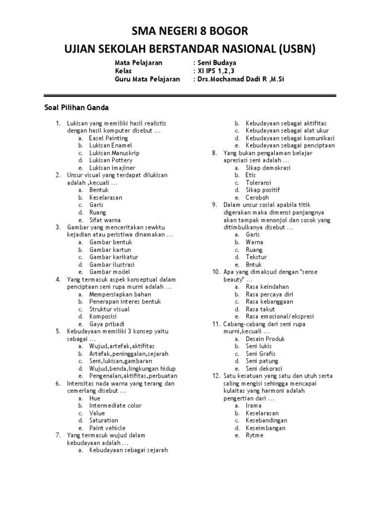 Soal PG SBK Sman 8 | PDF