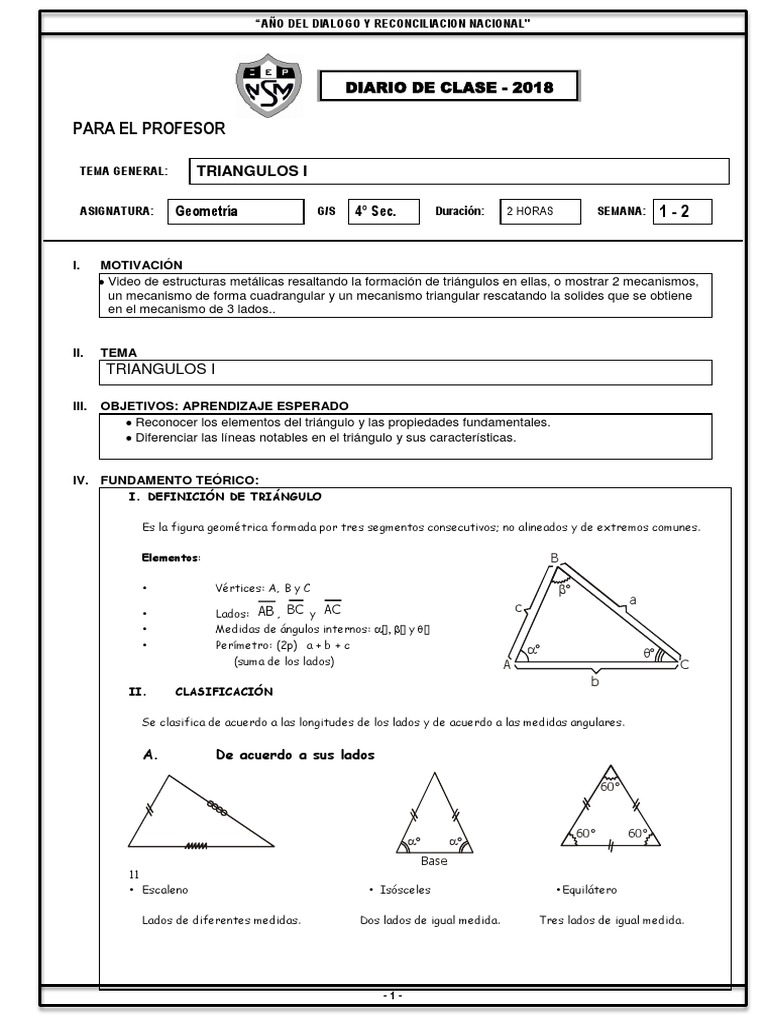 1 - 2 Sesion 4 Sec Geo Triangulo I Definicion y Lineas Notables | PDF ...
