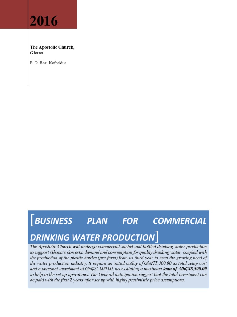 Business Plan For Water Production | PDF | Bottled Water | Drinking Water