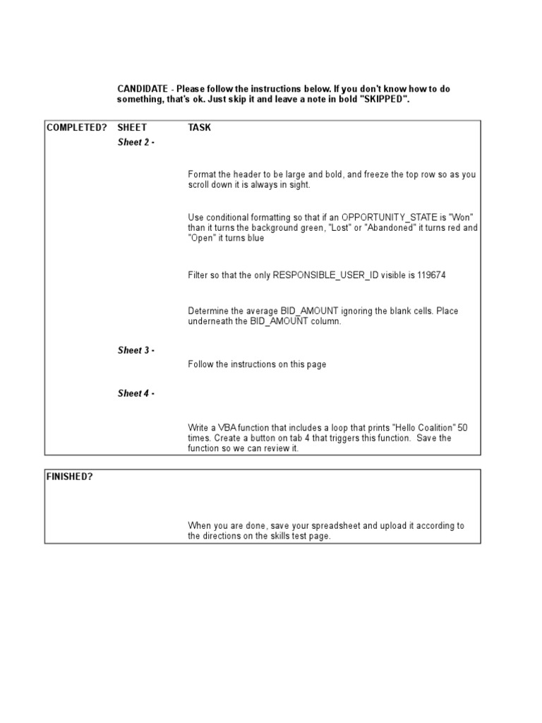 Ct Excel Skills Test Revised 12102015 Pdf Microsoft Excel Application Software