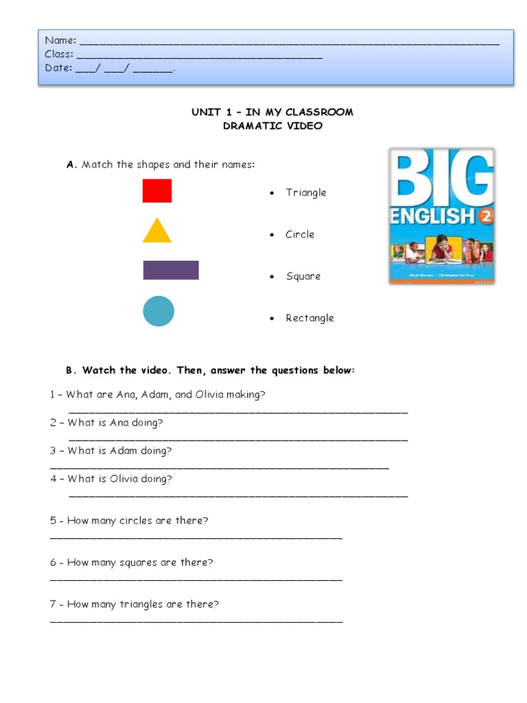 Big English 2 - Video Activity - UNIT 1 | PDF | Linguistics | Semiotics