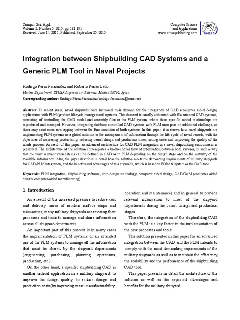 Integration Between Shipbuilding CAD Systems and A Generic PLM Tool in ...