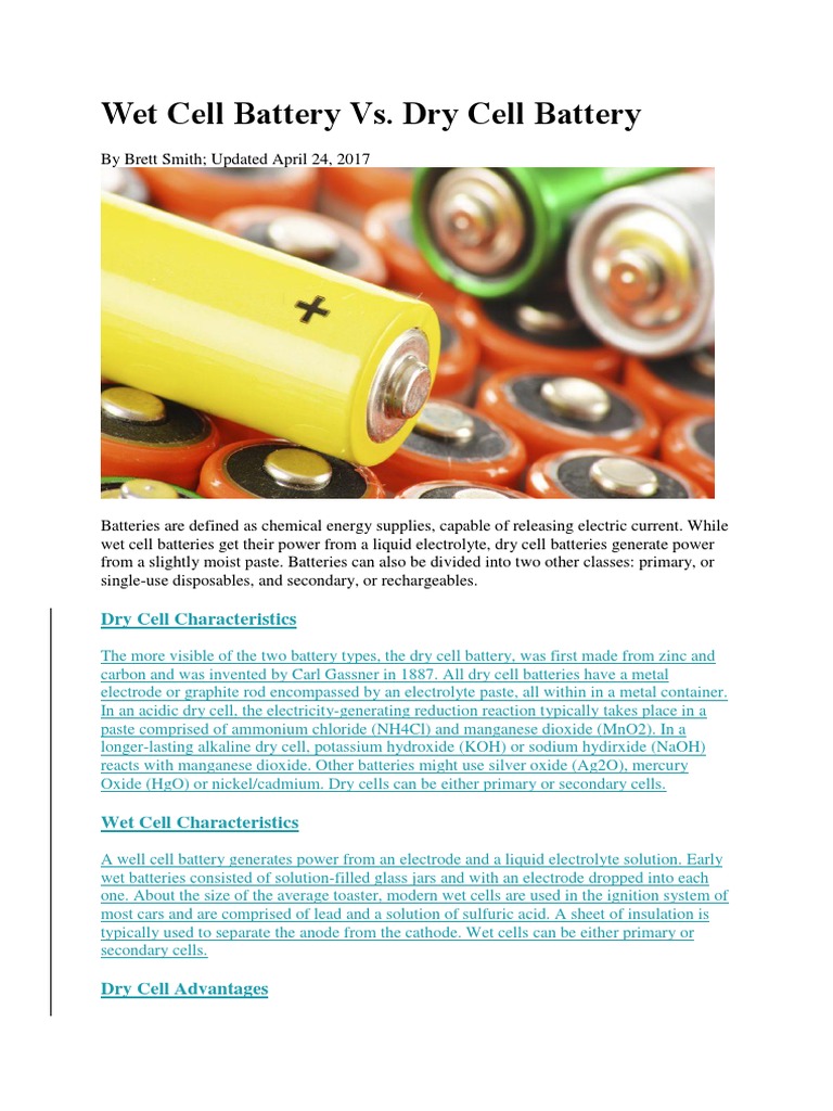 Wet Cell Battery Vs | PDF | Battery (Electricity) | Rechargeable Battery
