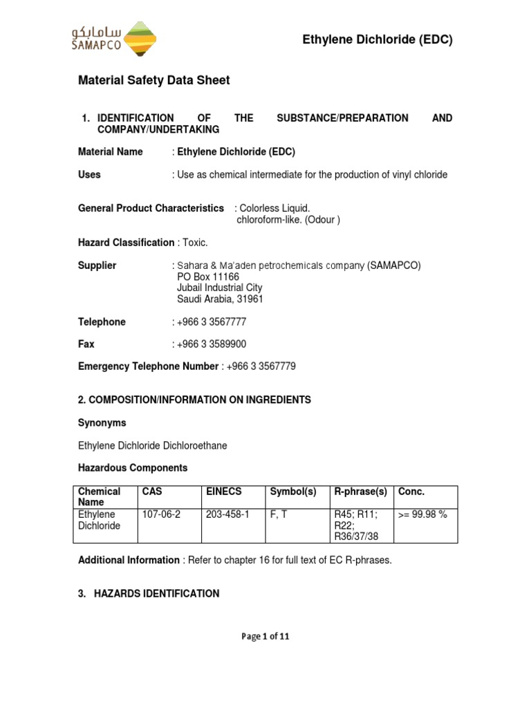 Ethylene Dichloride (EDC) PDF | PDF